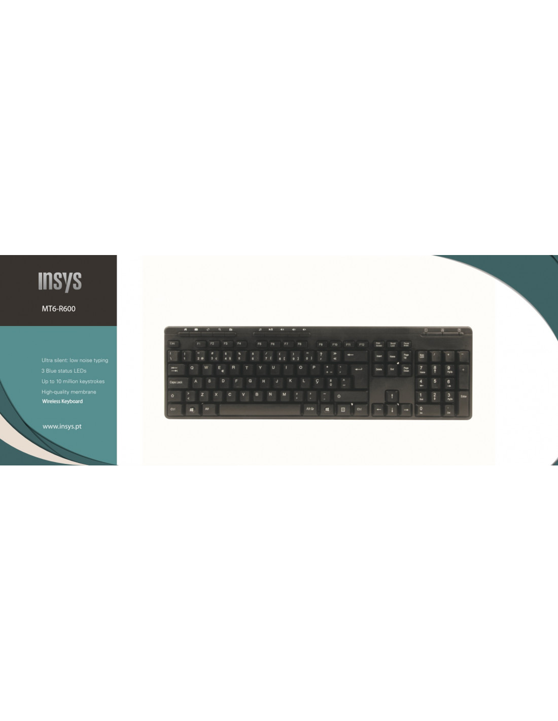 Teclado Wireless INSYS MT6-R600 Preto PT - USB Nano, Sem Fios, Português